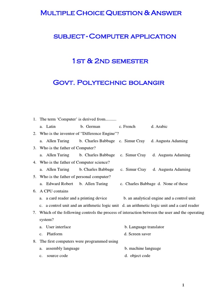 MCQ&A Comp Appl | PDF | Games & Activities