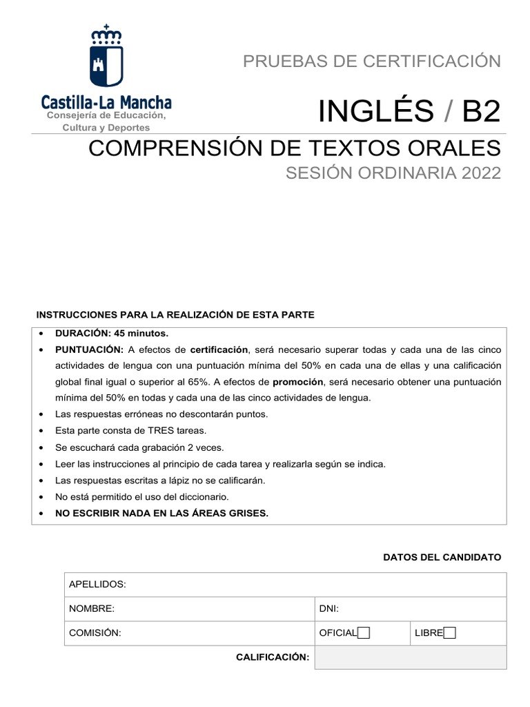 Inglés B2: Comprensión de Textos Orales | PDF