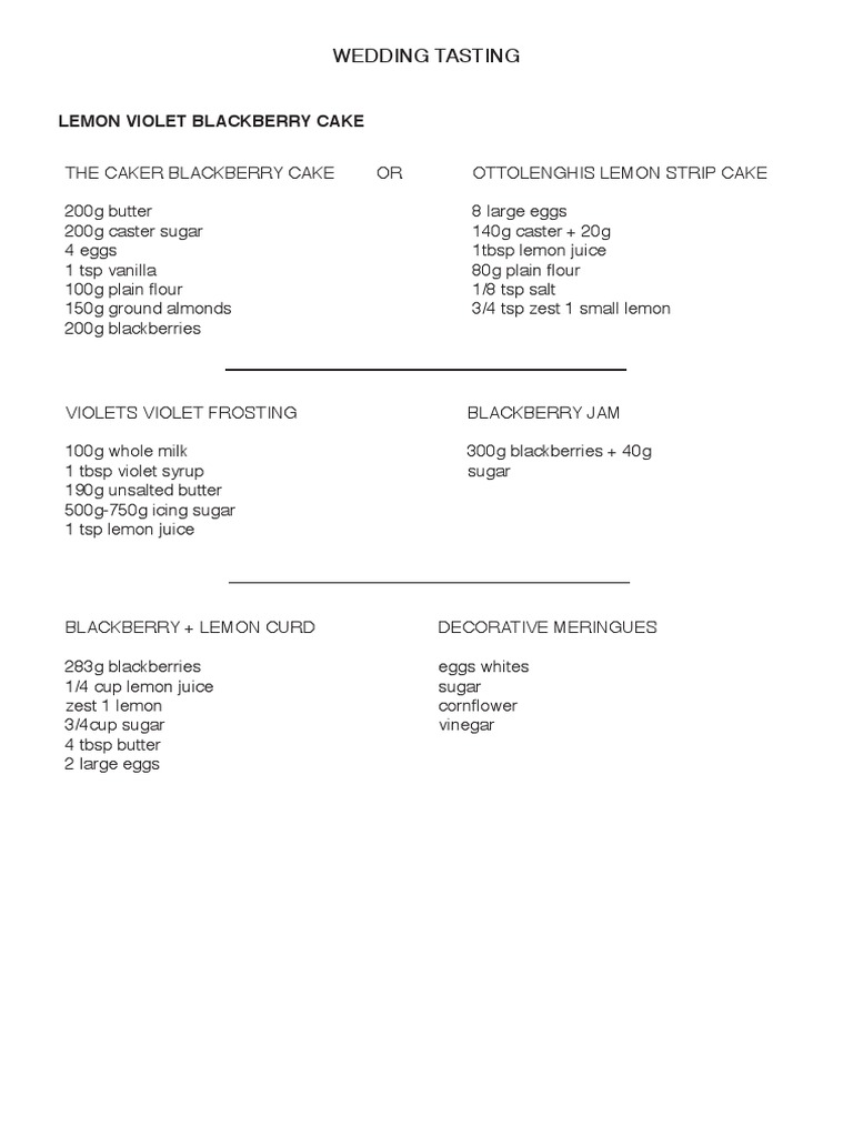 Wedding Cake Tasting Recipes Guide | PDF