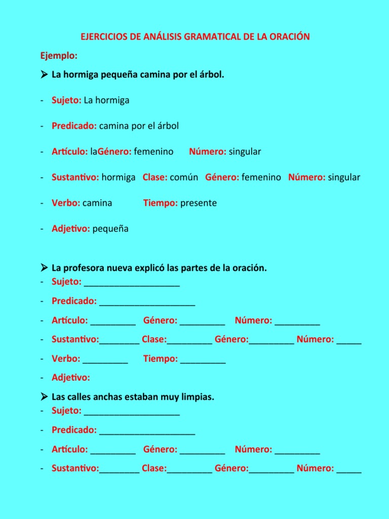 Ejercicios de Análisis Gramatical de La Oración | PDF