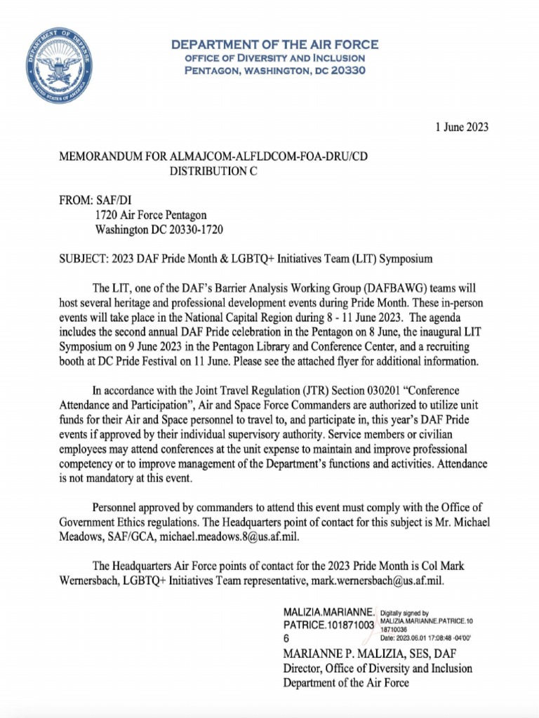 Air Force "Pride Month" Memos | PDF