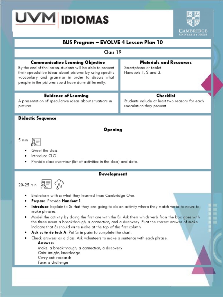 BUS 2.0 Level 4 Lesson Plan 10 | PDF | Lesson Plan | Learning