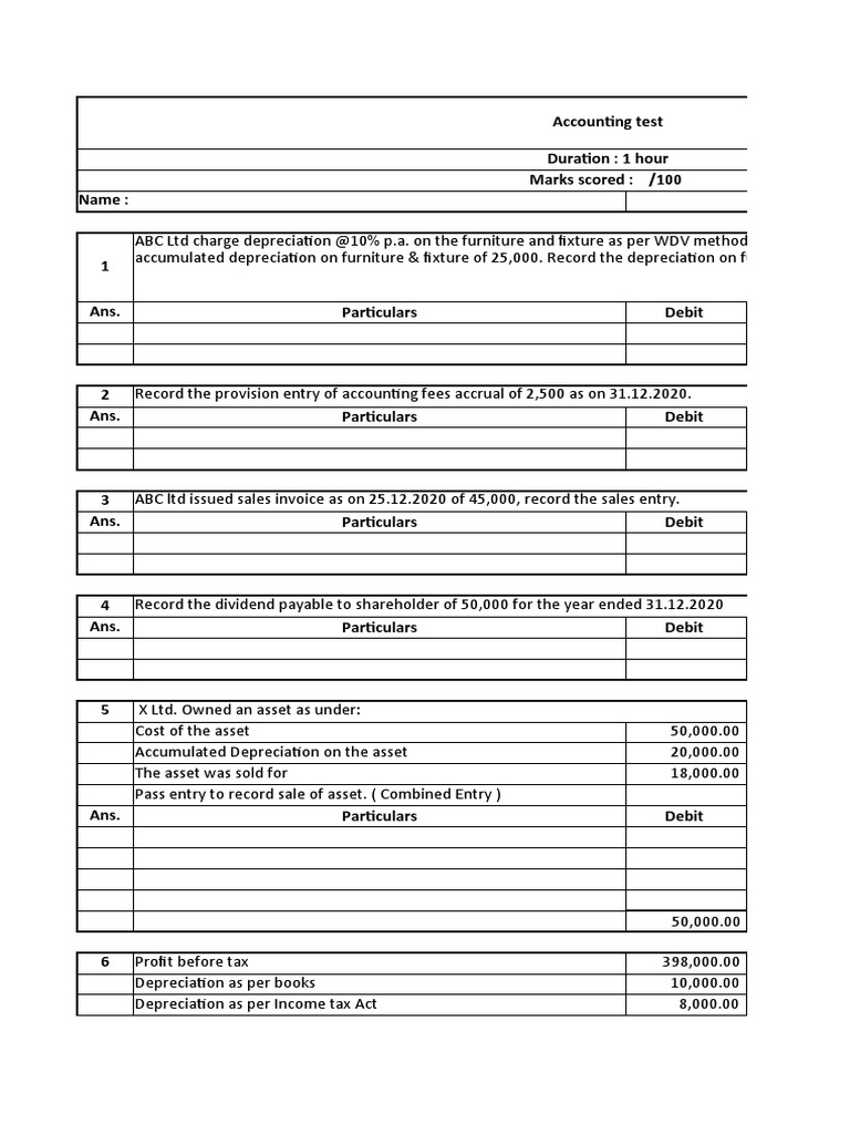 Test Sheet-Accounts V!. | PDF