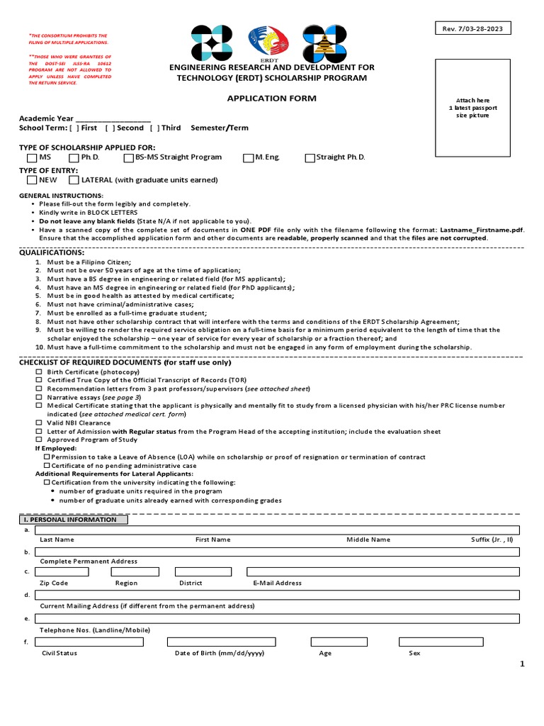 2023 ERDT Application Form | PDF | Doctor Of Philosophy | Academic Degree