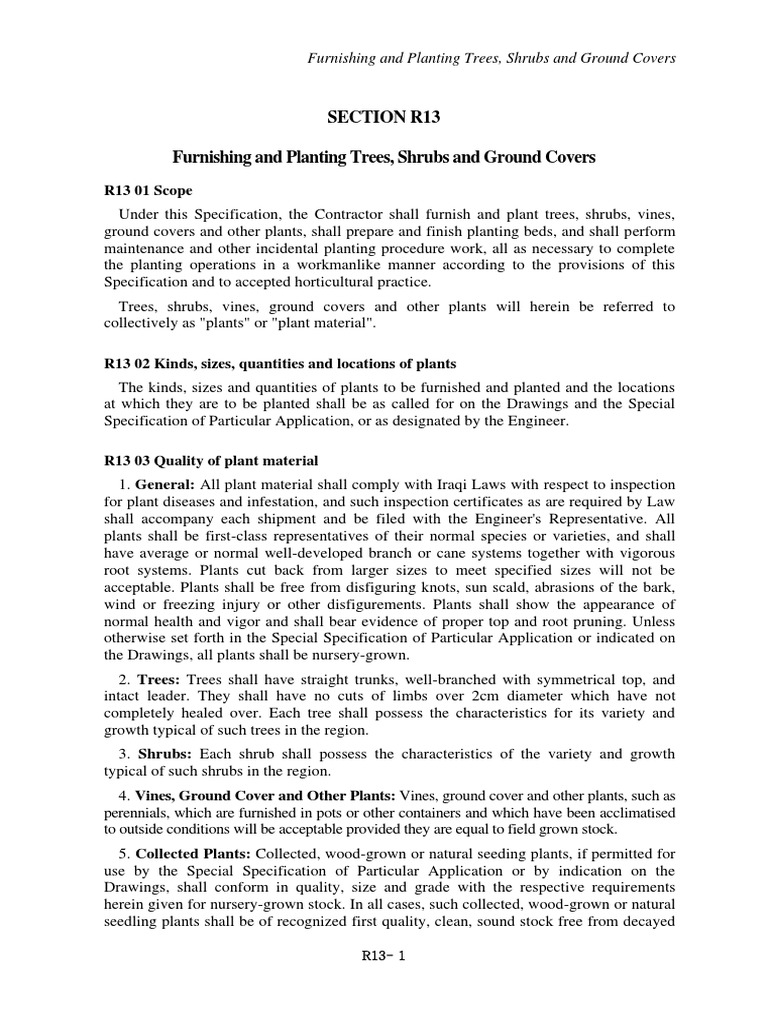 Section R13 Furnishing and Planting Trees, Shrubs and Ground Covers ...
