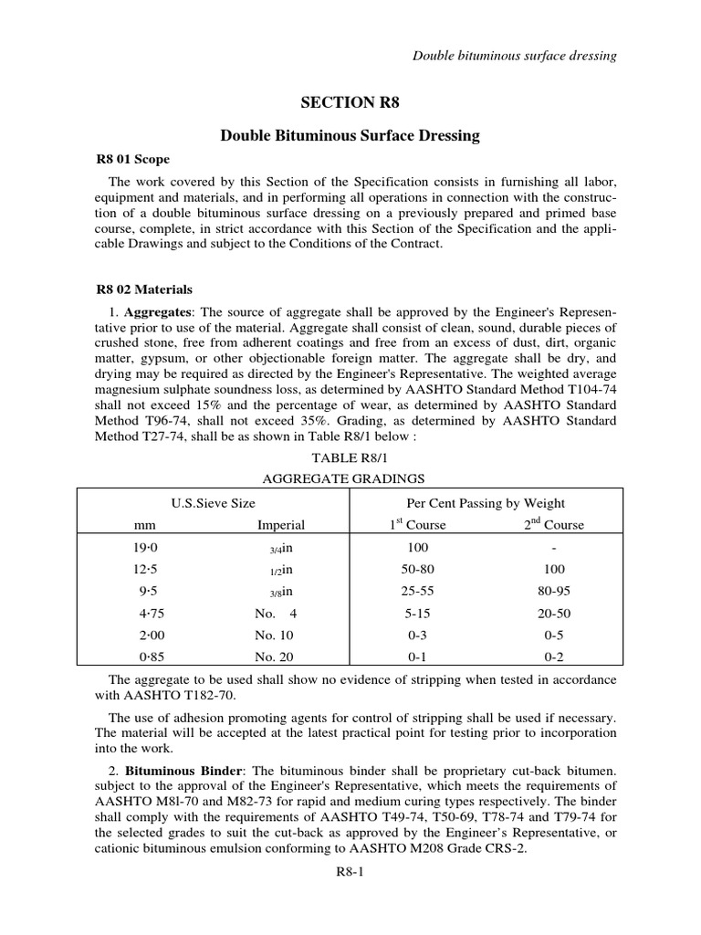 Section R8 Double Bituminous Surface Dressing | PDF | Asphalt | Road ...