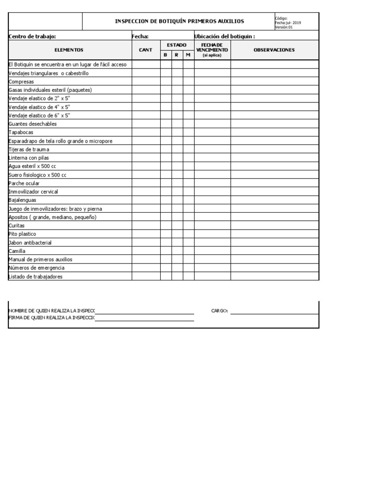 Nuevo Formato de Inspeccion de Botiquin Modelo | PDF