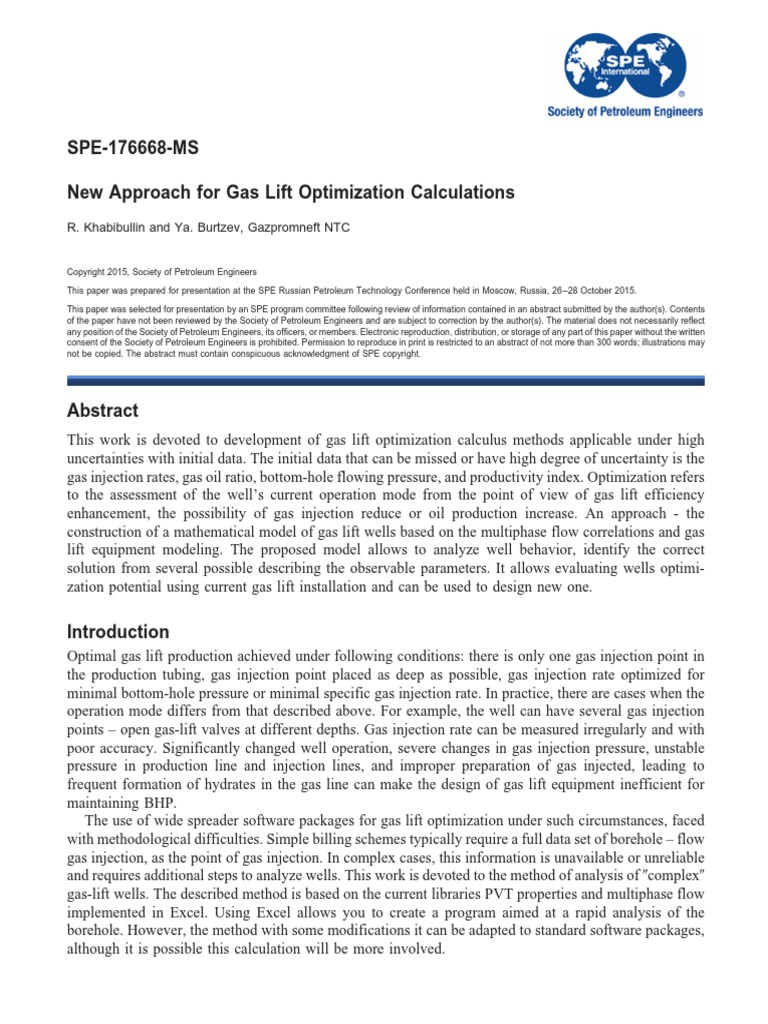 New Approach For Gas Lift Optimization Calculations Pdf