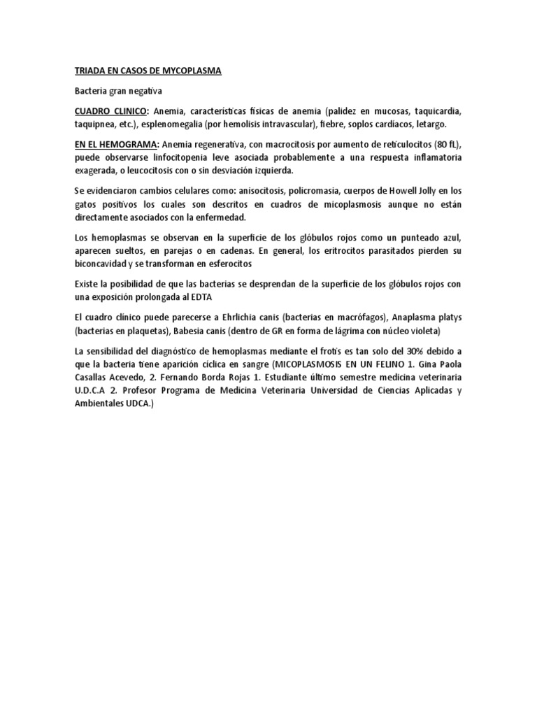 Triada en Casos de Mycoplasma | PDF | Anemia | Virus