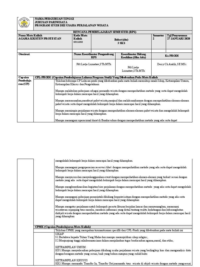RPS MK - Agama Kristen Protestan 2 | PDF
