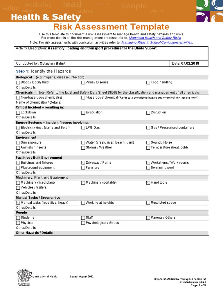 Health-Safety-Risk-Assessment-Template-Blade Suport | PDF | Personal ...