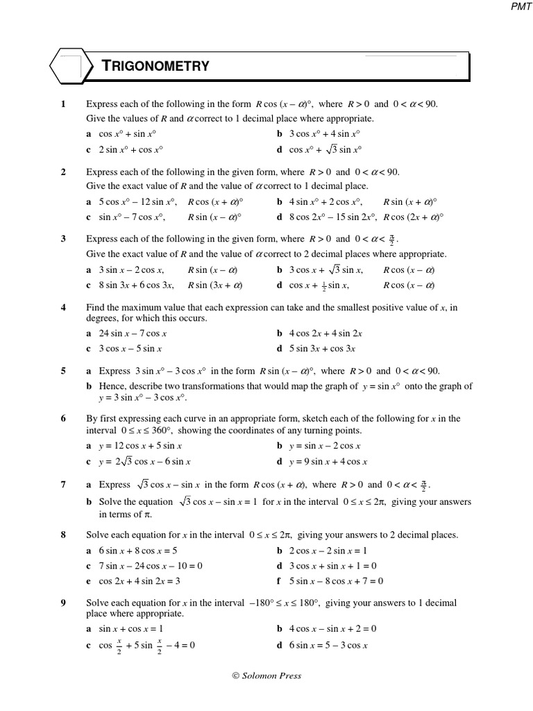 07a. The Expression A Cos X + B Sin X | PDF | Trigonometric Functions | Complex Analysis