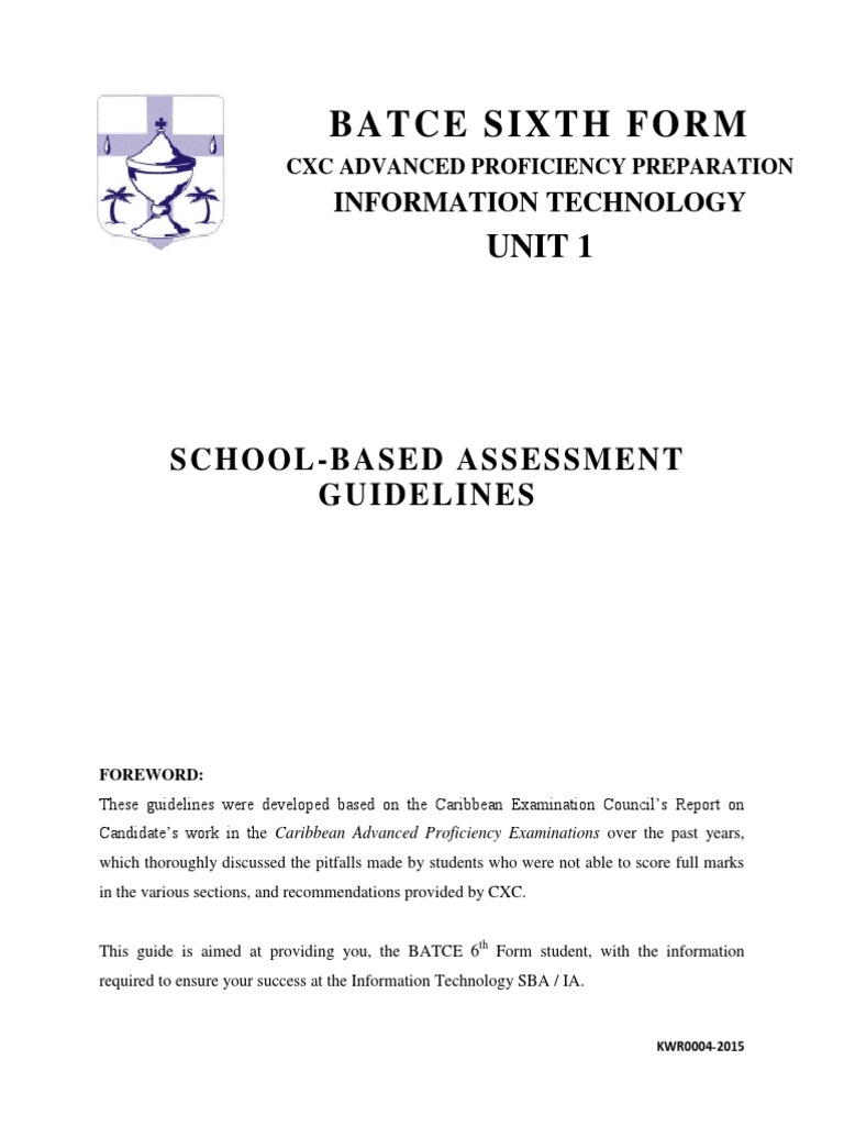 Information Technology Unit 1 Sba Guidelines Rev March 2015 | PDF | Information | Evaluation