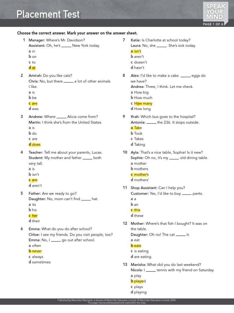 SYM Placement Test | PDF