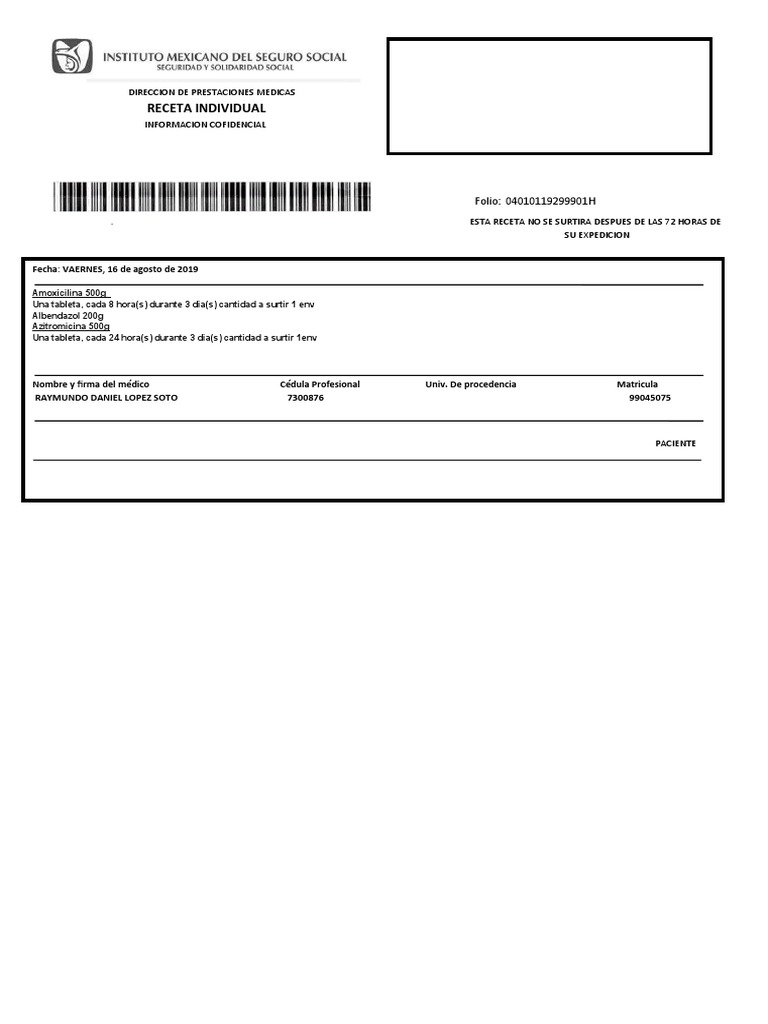 Receta IMSS Editable Infeccion de Estomago | PDF