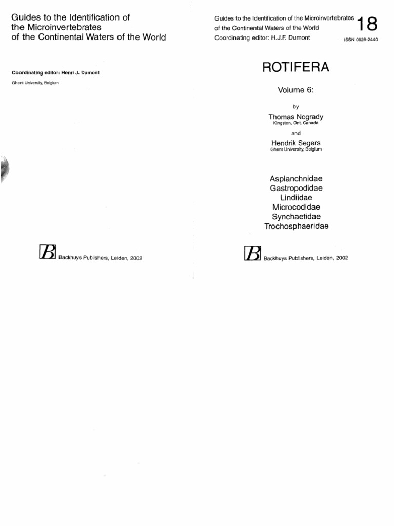 (Guides to the Identification of the Microinvertebrates of the ...