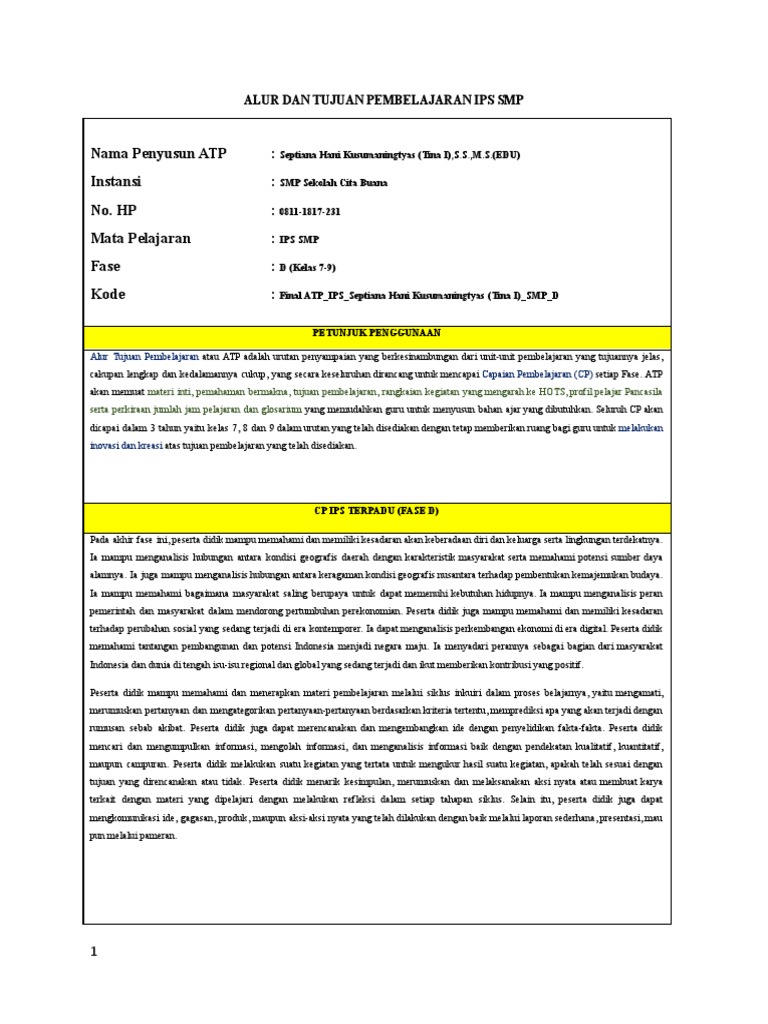 Atp Contoh Mapel Ips | PDF