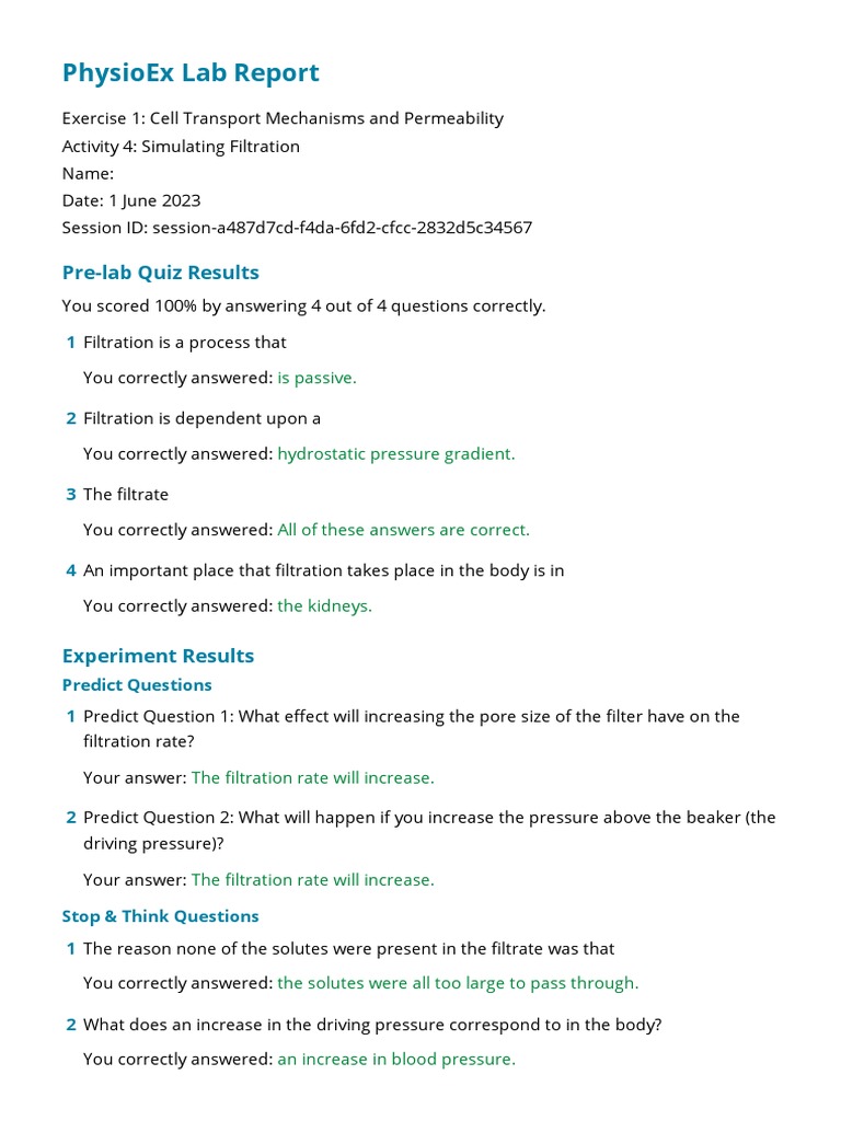 PhysioEx Exercise 1 Activity 4 | PDF | Filtration | Kidney