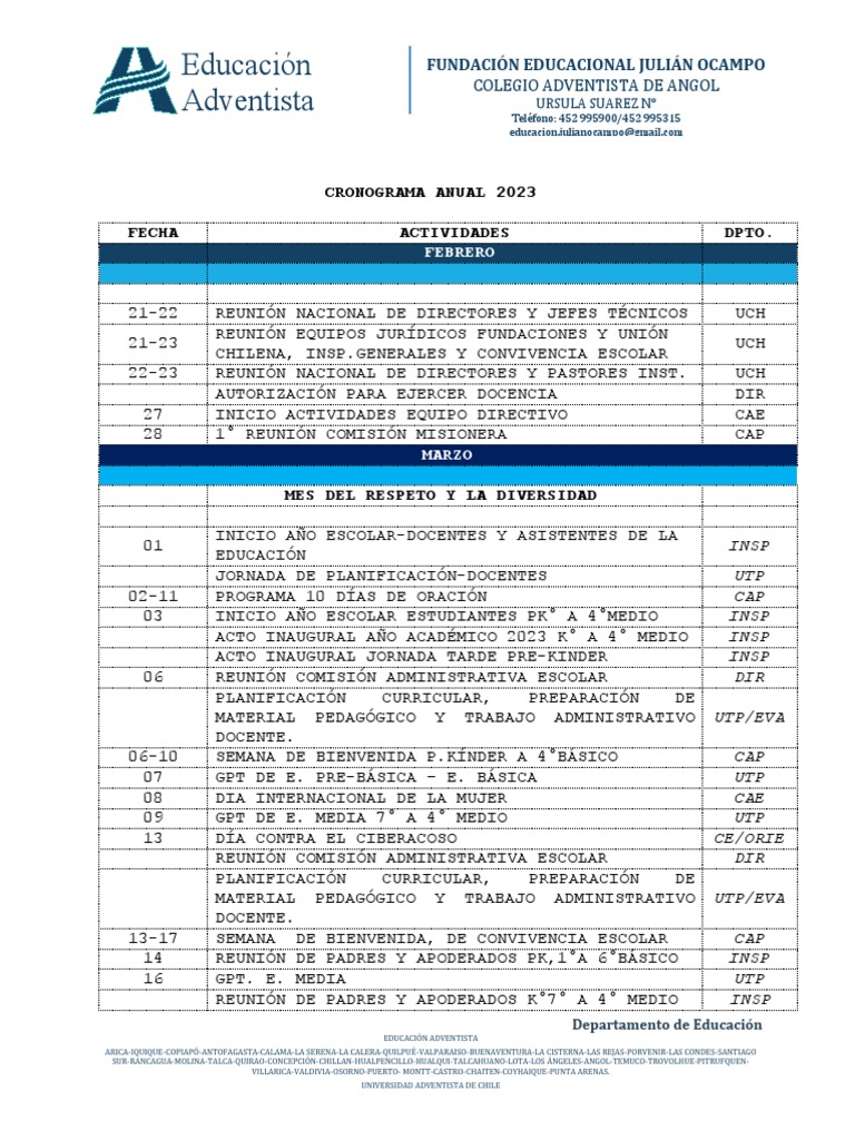 Cronograma 2023 COADVAN | PDF