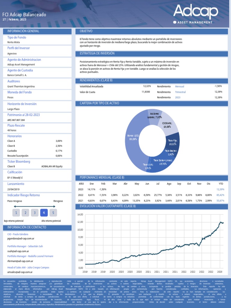 Factsheet de ADCAP BALANCEADO Clase A | PDF | Portafolio (Finanzas) | Dinero