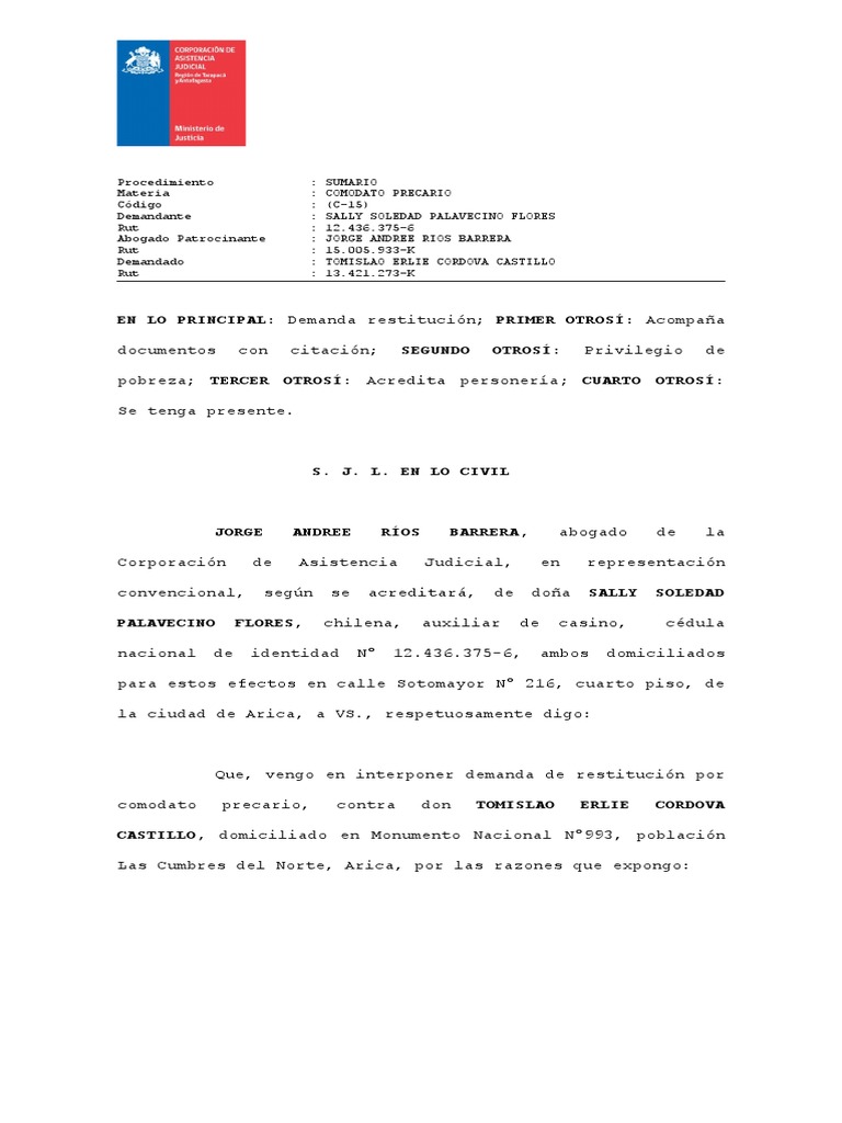 Dda Restitucion en Comodato Precario | PDF | Conceptos legales ...