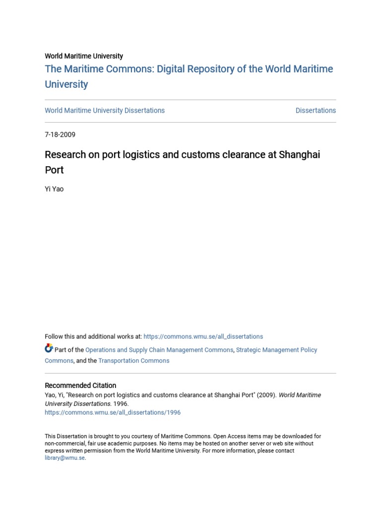 Research On Port Logistics and Customs Clearance at Shanghai Port | PDF ...