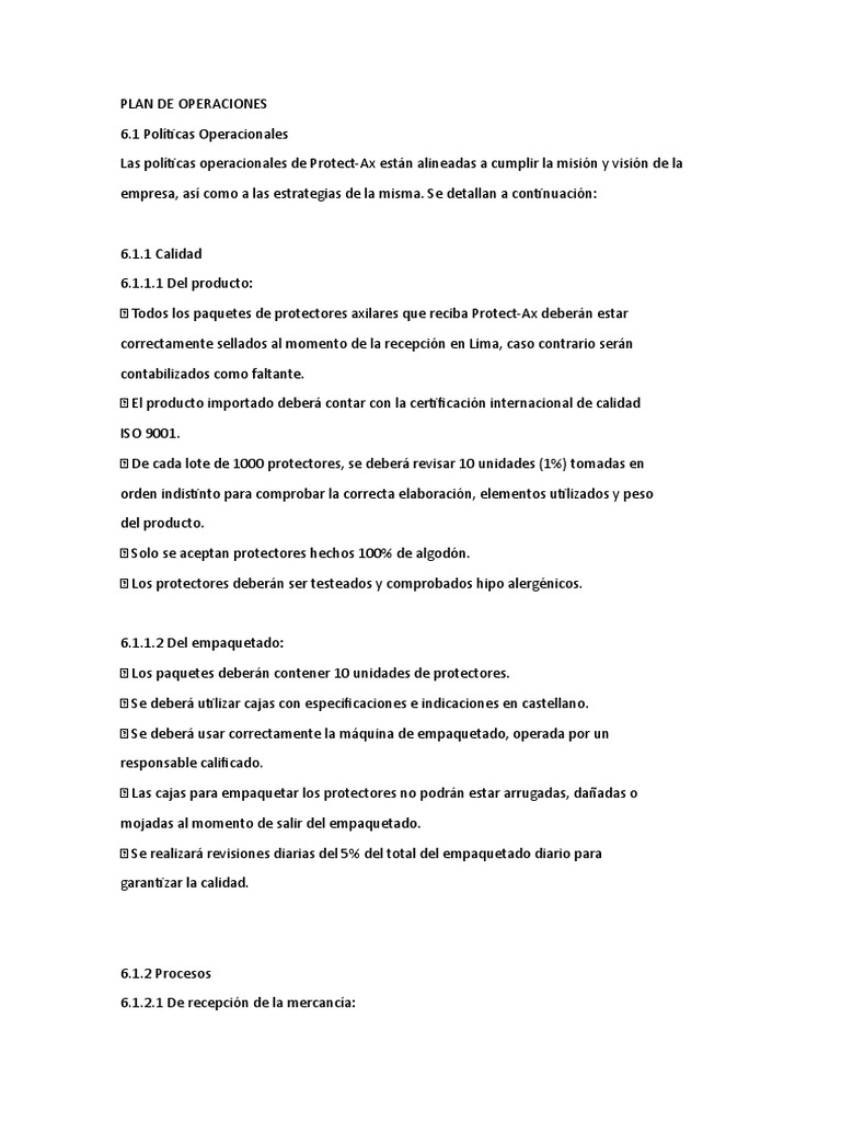 PLAN DE OPERACIONES Ejemplo | PDF