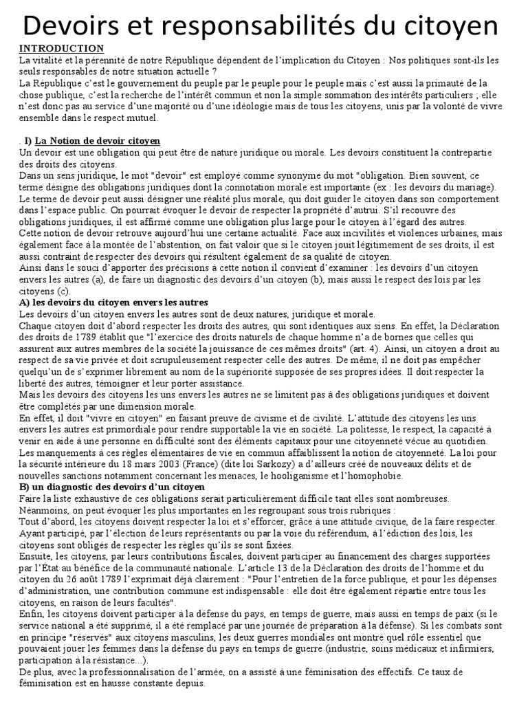 Devoirs et responsabilités du citoyen | PDF | Droits de l'homme ...