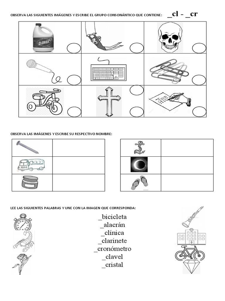 Actividades con grupos consonánticos cr y cl | PDF
