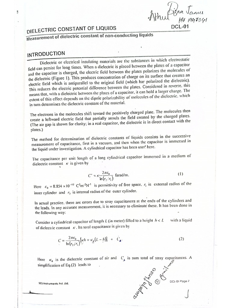 Dielectric Constant Experiment | PDF