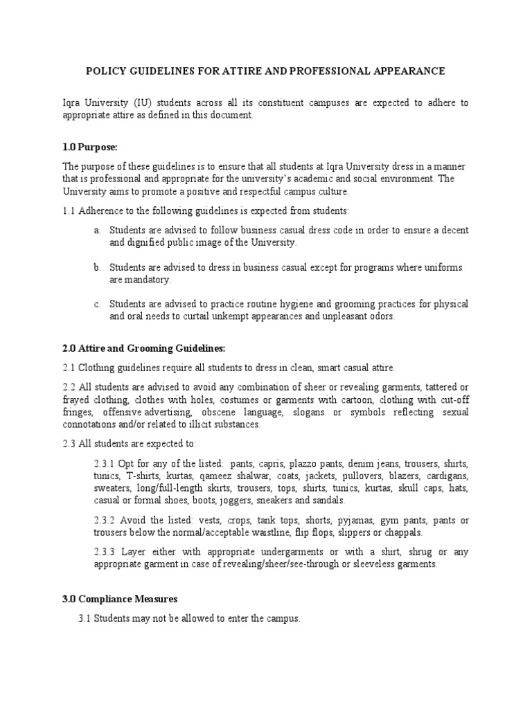 IU Policy Guidelines for Attire and Professional Appearance | PDF