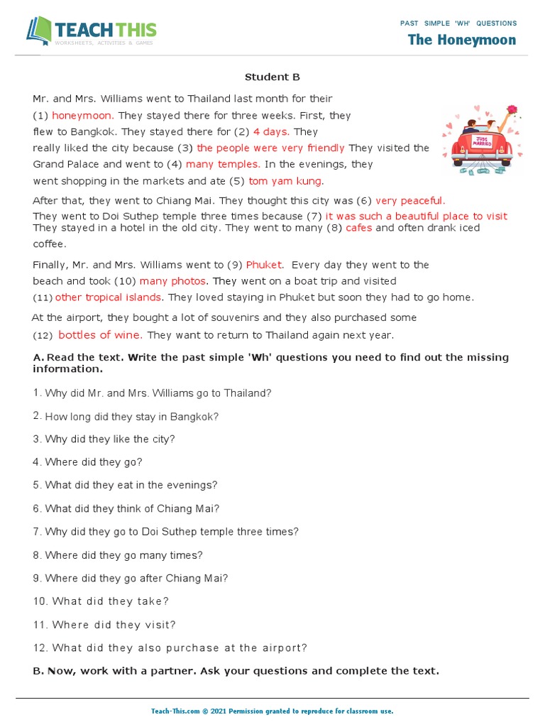 Past Simple 'Wh' Questions Worksheet | PDF