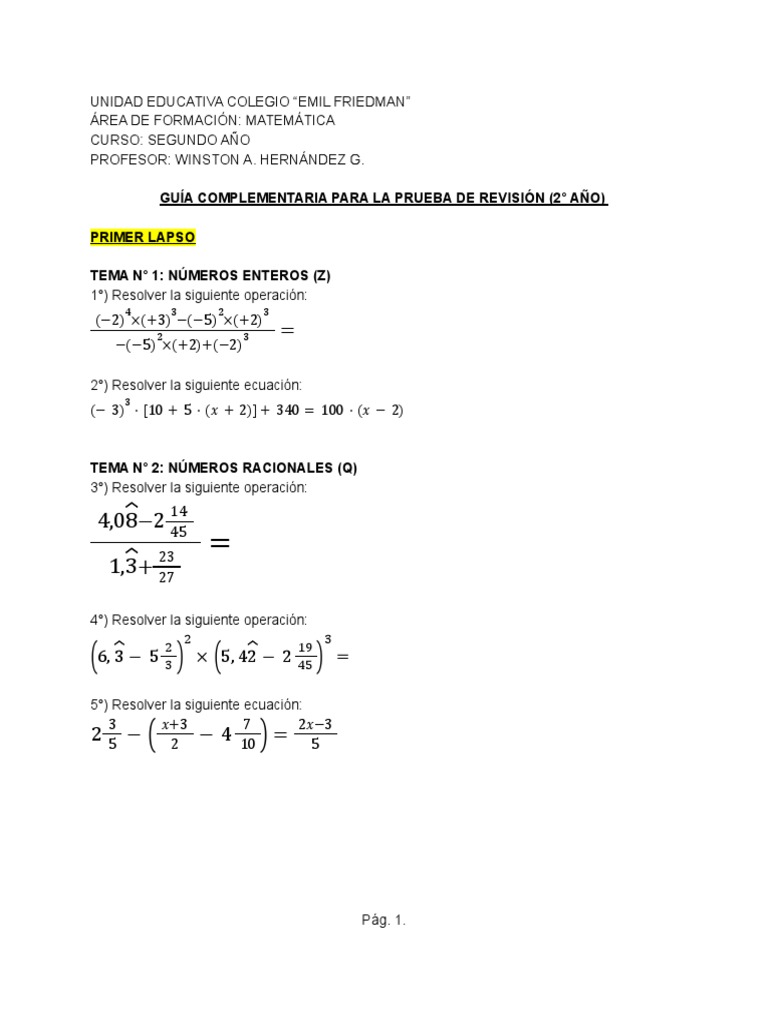 Guía Complementaria Prueba de Revisión 2do Año | PDF