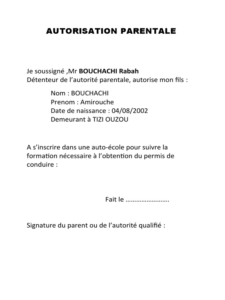 Autorisation Parentale