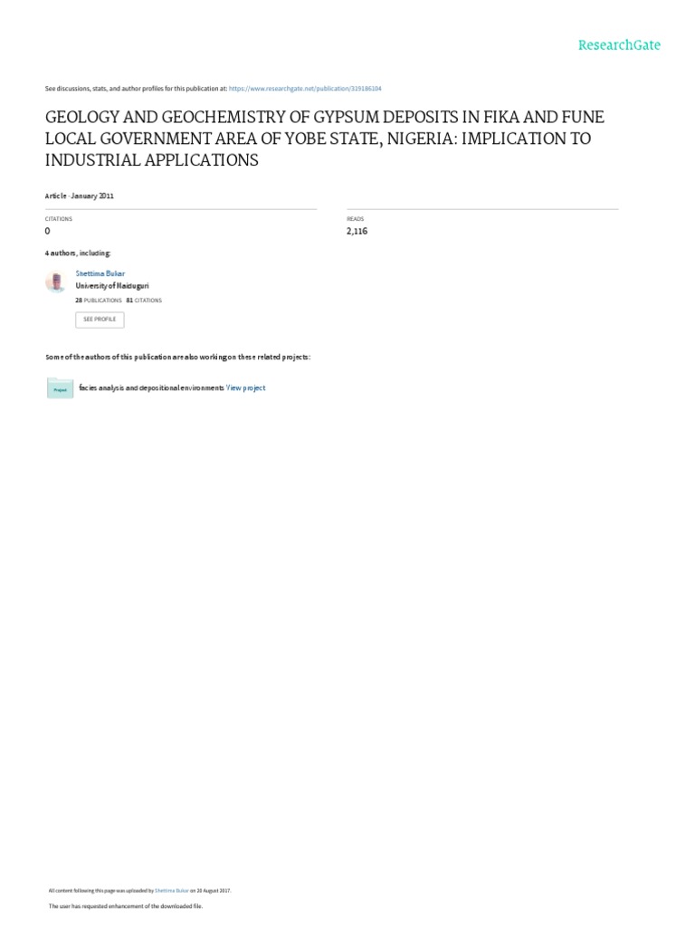Geology and Geochemistry of Gypsum Deposits in Fika and Fune Local ...