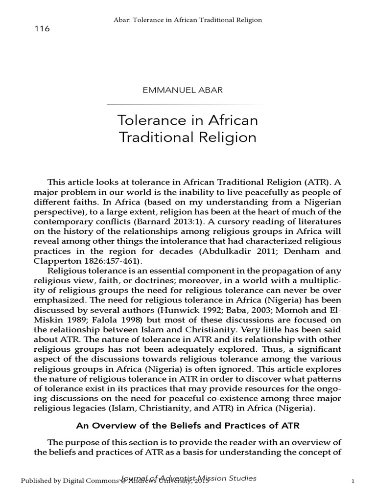 Tolerance in African | PDF | God | Deities