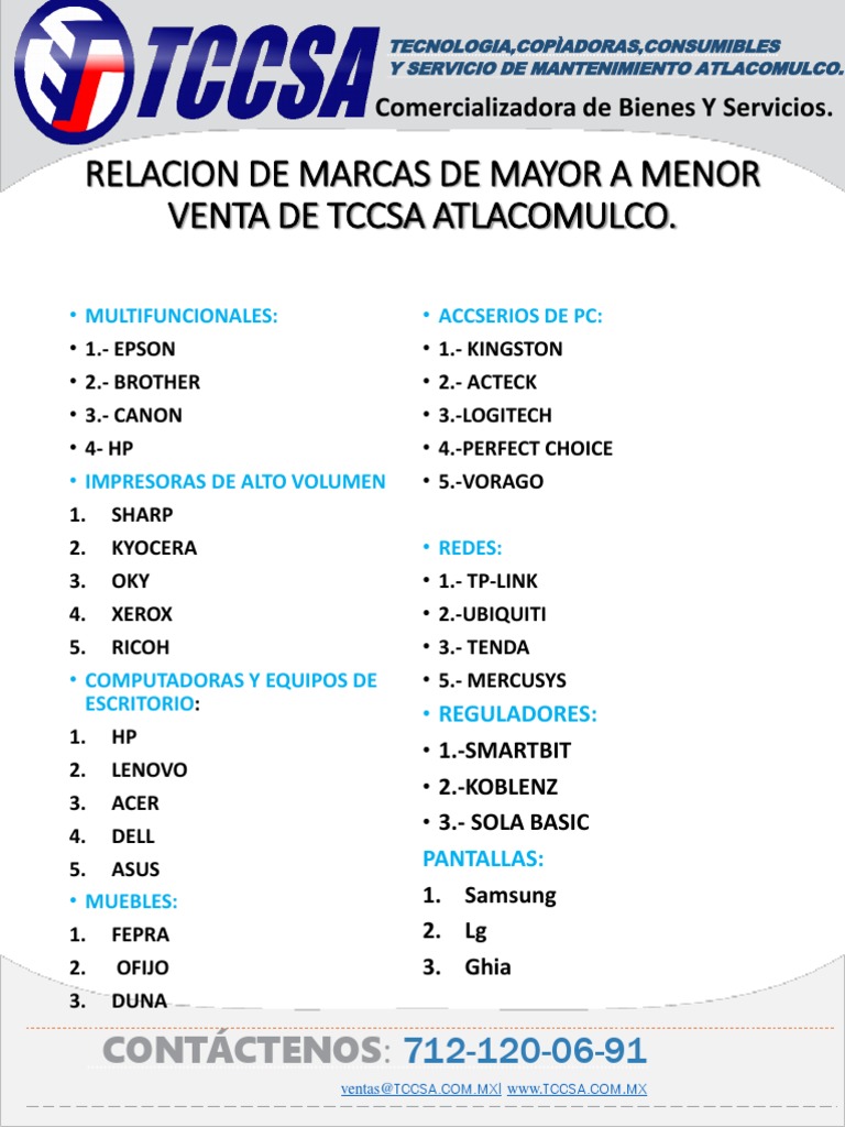 TCCSA Atlacomulco: Productos y Servicios | PDF