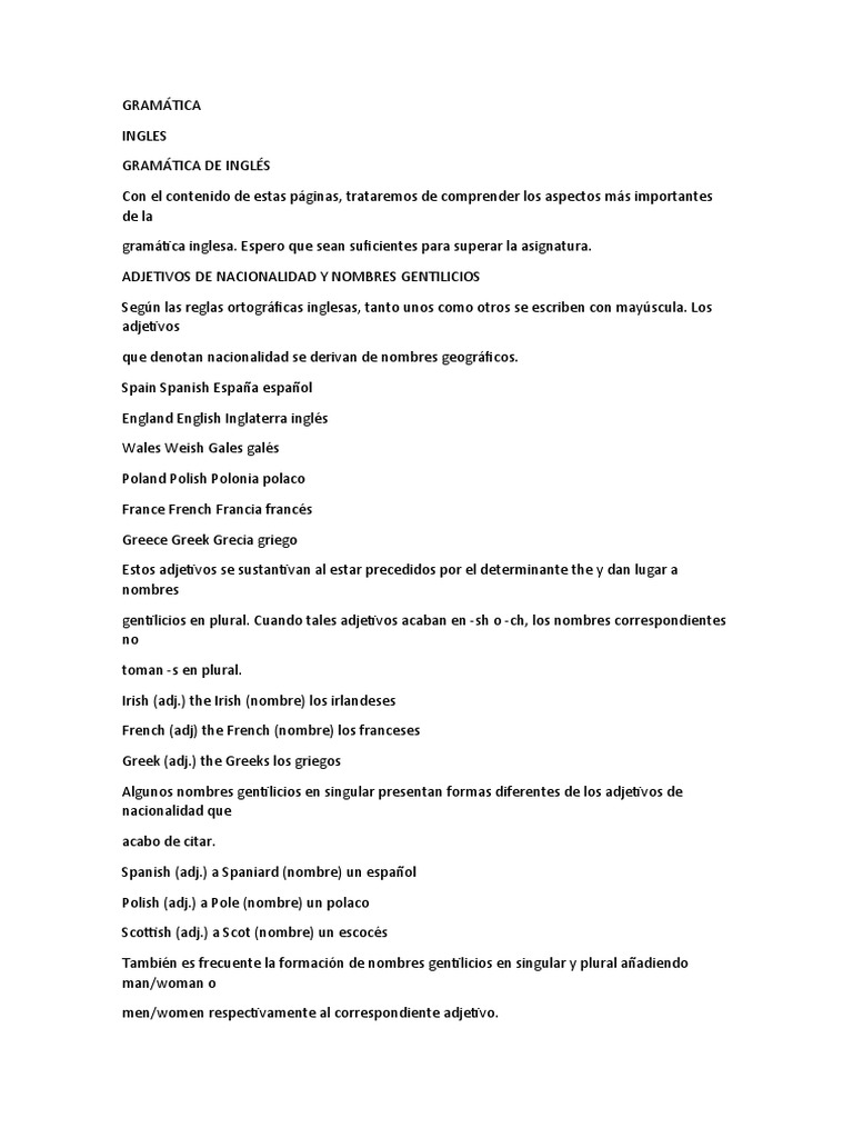 GRAMÁTICA Ingles | PDF | Idioma en Inglés | Lengua griega