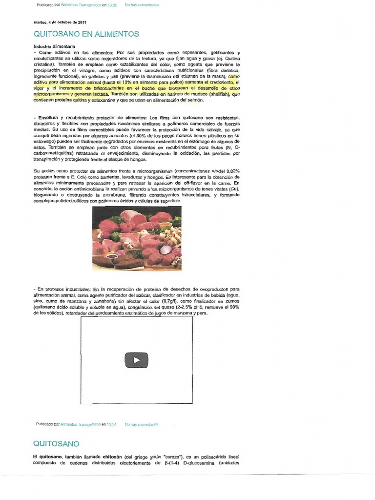 Quitina en Alimentos | PDF | Alimentos | Panes