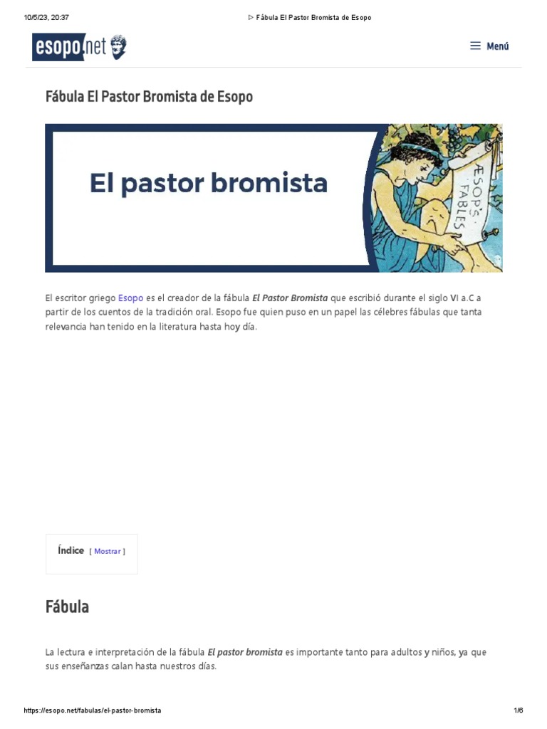 Fábula El Pastor Bromista de Esopo | PDF | Fábula