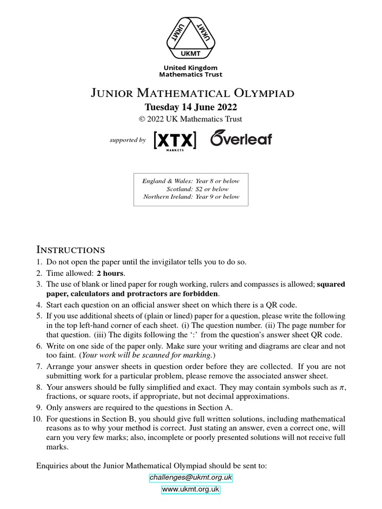 JMO 2022 Paper | PDF | Mathematics | Elementary Mathematics