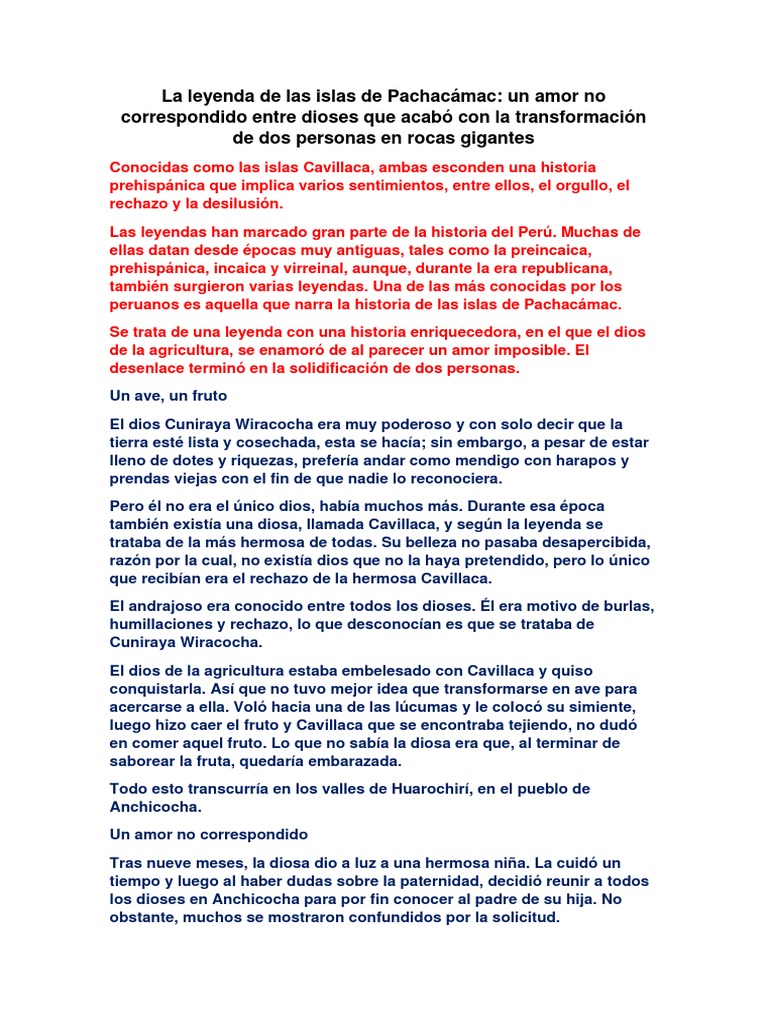 La Leyenda de Las Islas de Pachacámac | PDF