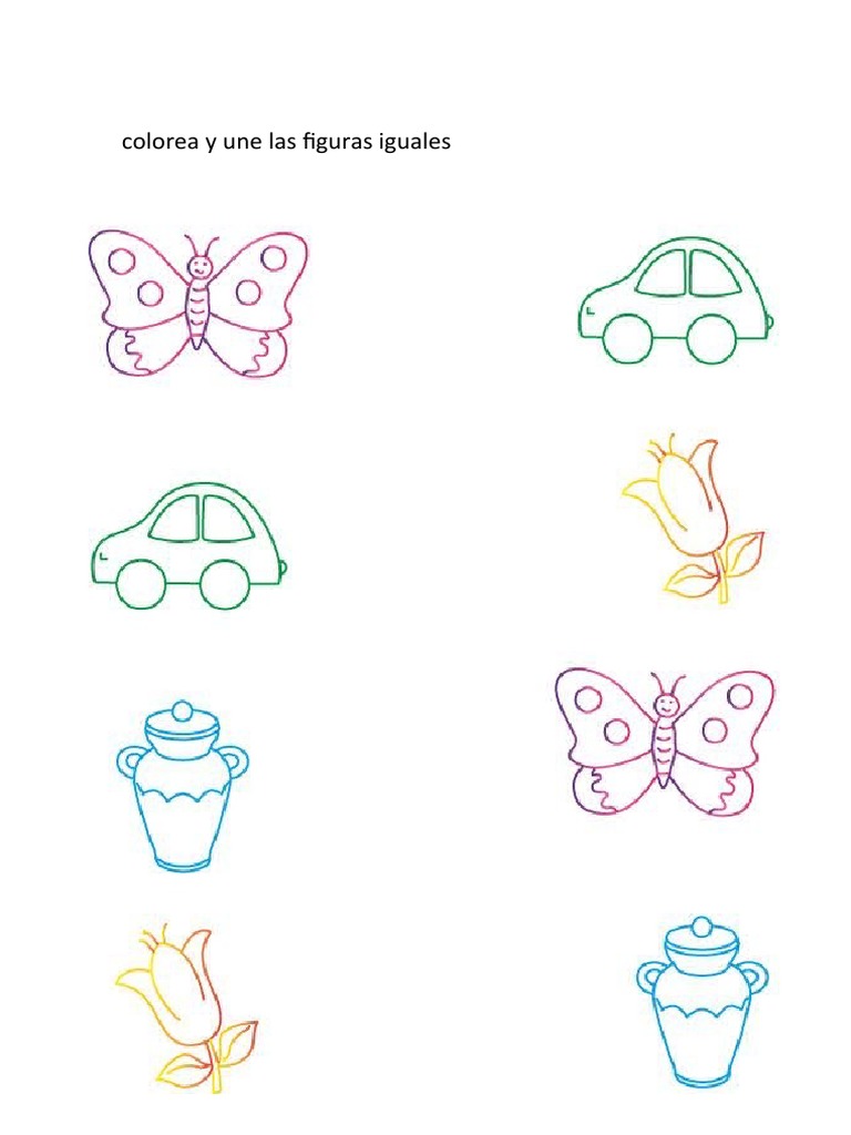 Colorea y Une Las Figuras Iguales | PDF