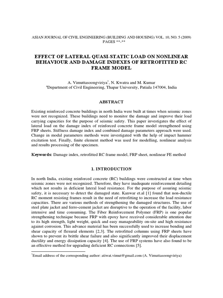 Effect of Lateral Quasi-Static Load On Nonlinear Behaviour and Damage ...