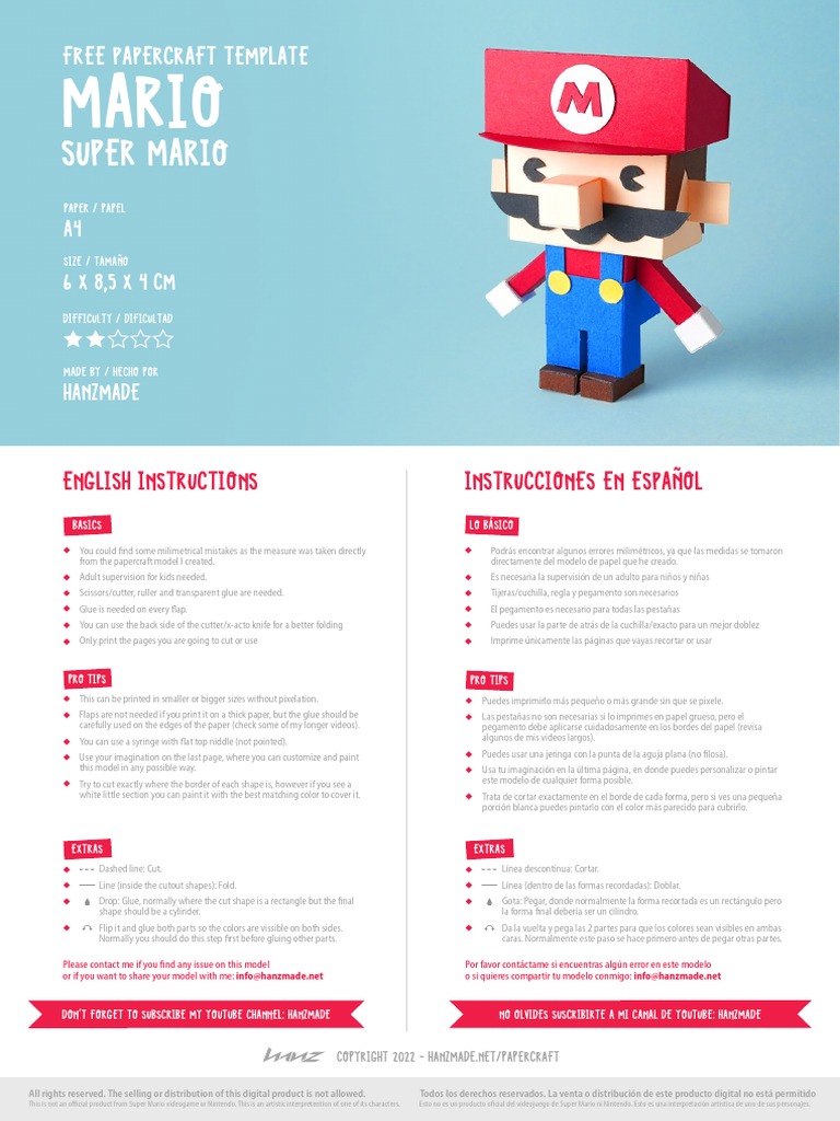 Free+Papercraft+template Mario Super+Mario By+Hanzmade FA | PDF