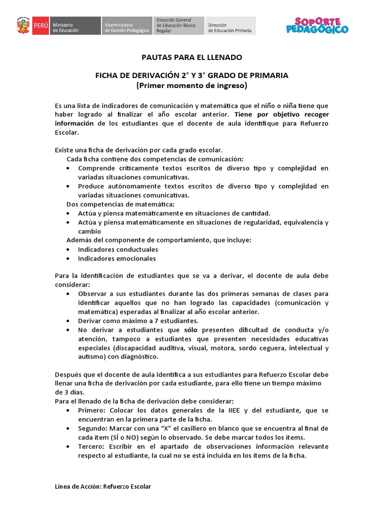 Pautas para Ficha de Derivación Escolar | PDF