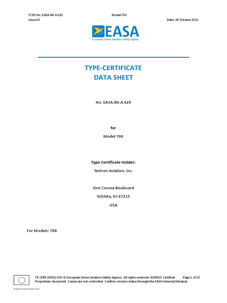 Easa - Im - .A.620 - m700 - Easa Tcds Issue 3 | PDF | Federal Aviation ...