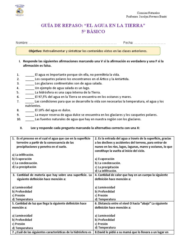 Guia de Repaso El Agua en La Tierra Martes 09 de Mayo | PDF | Agua ...