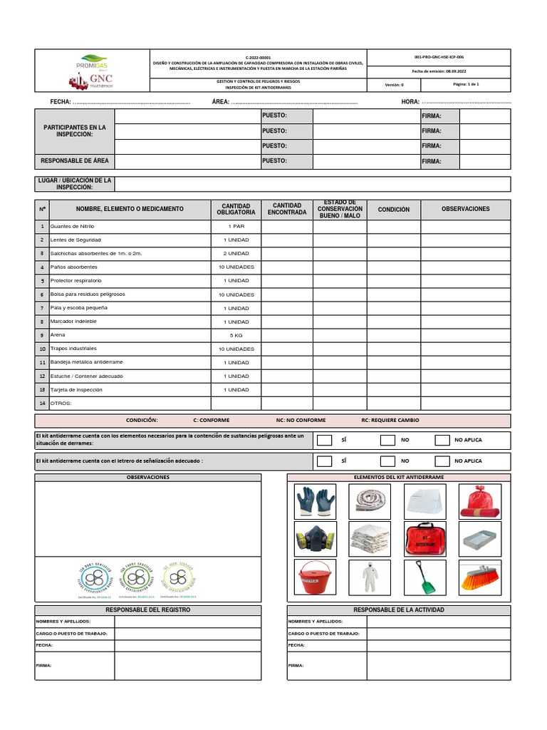 001 PRO GNC HSE ICP 006 Inspección de Kit Antiderrames | PDF
