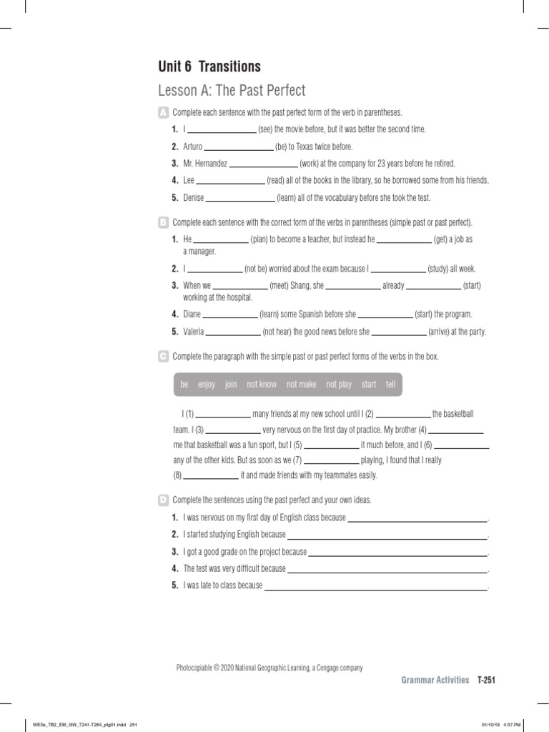 World English 3e Level 2 Grammar Activities Unit 6 Lesson A | Download Free PDF | English ...